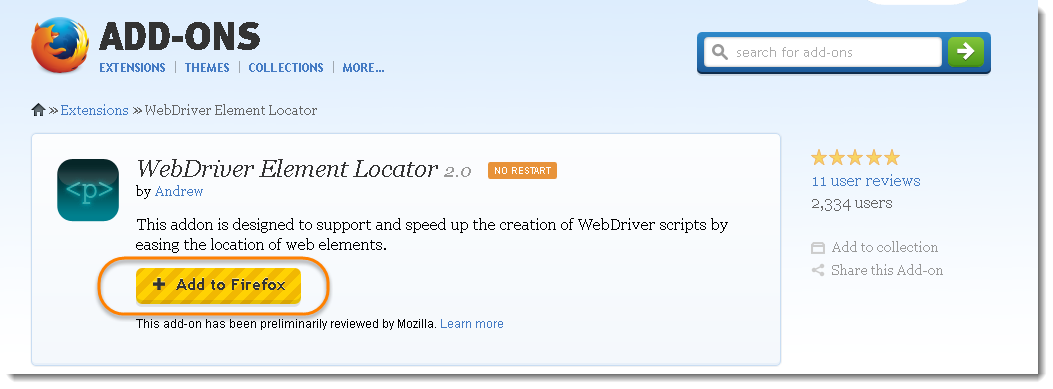 WebDriver Element Locator Firefox Add On